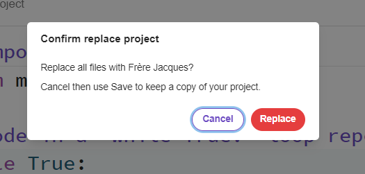 Confirm Replace Project Dialog Has No Headings · Issue 998 · Microbit Foundation Python
