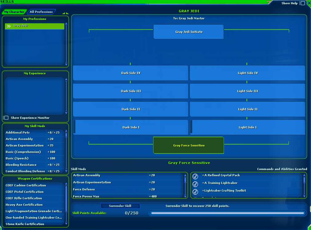 Grey Jedi Starting Profession · Issue #1018 · Thrax989/SWGFlurry · GitHub