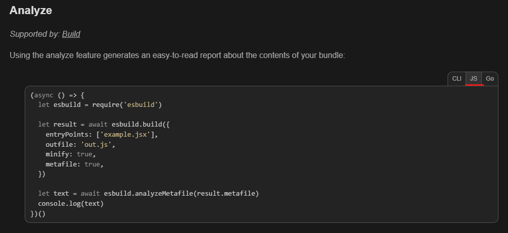 It's not possible to use `analyze` in a JS build script · Issue #2257 · evanw/esbuild · GitHub