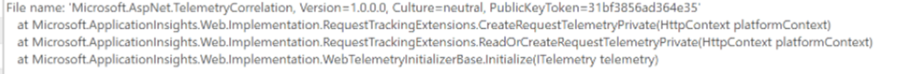 Failure in Telemetry Initializers: Could not load "Microsoft.AspNet.TelemetryCorrelation ...