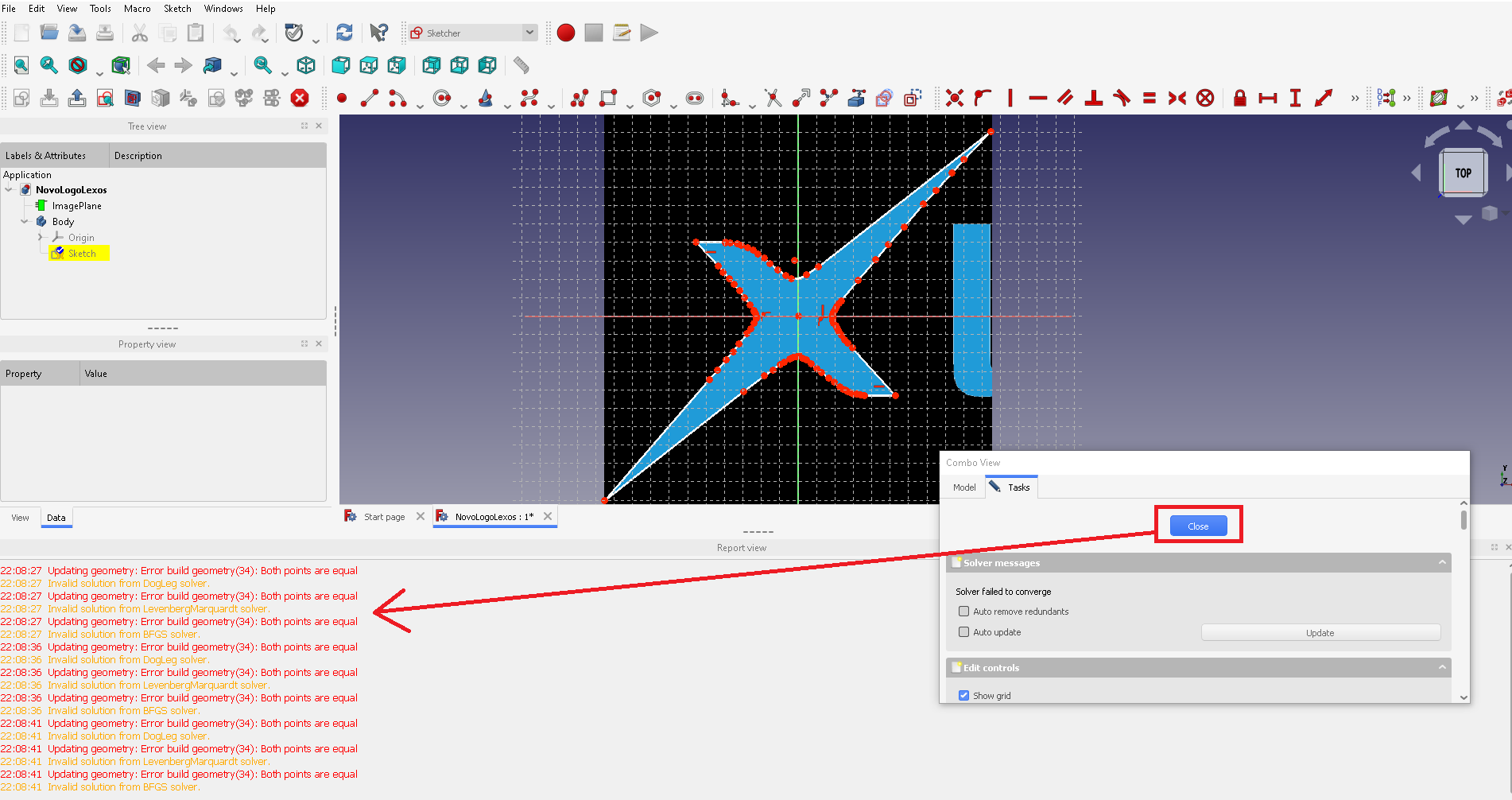 Problem Error When Trying To Create A Sketch On The Partdesign
