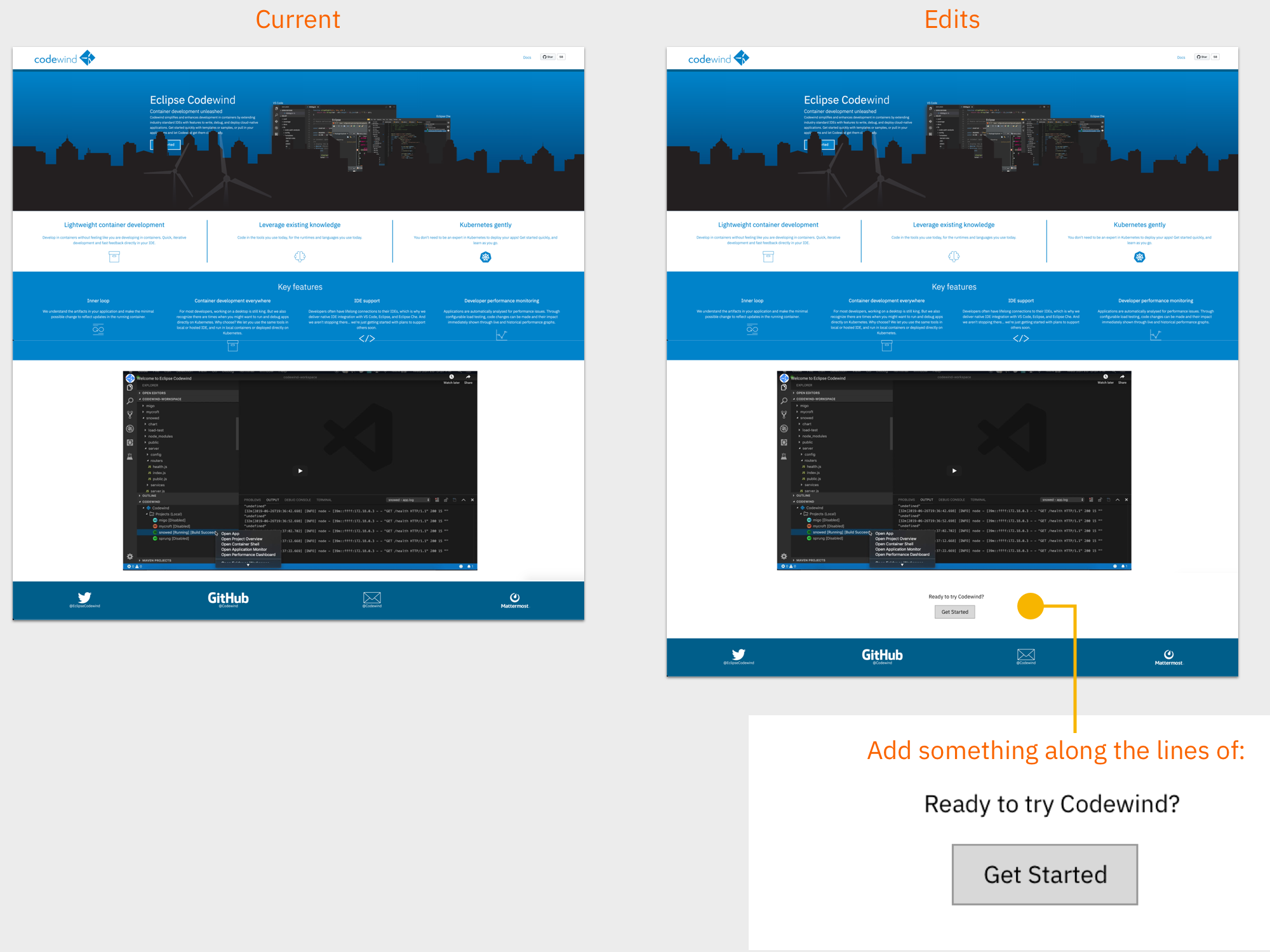 On landing page: provide more ways to get started · Issue #302 · eclipse-archived/codewind · GitHub