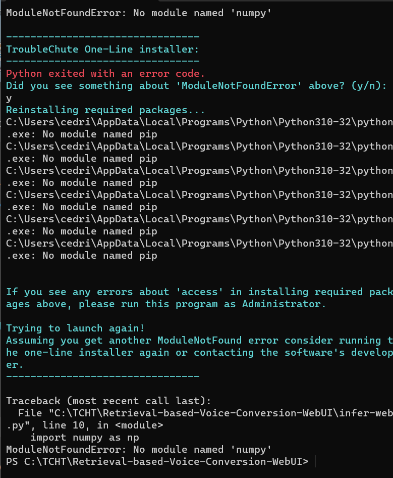 missing numpy · Issue #839 · RVC-Project/Retrieval-based-Voice-Conversion-WebUI · GitHub