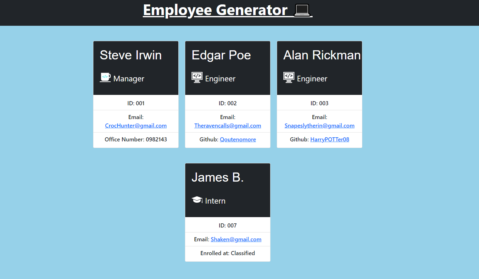 GitHub - Erebus009/Employee-generator: takes user inputs from inquirer ...