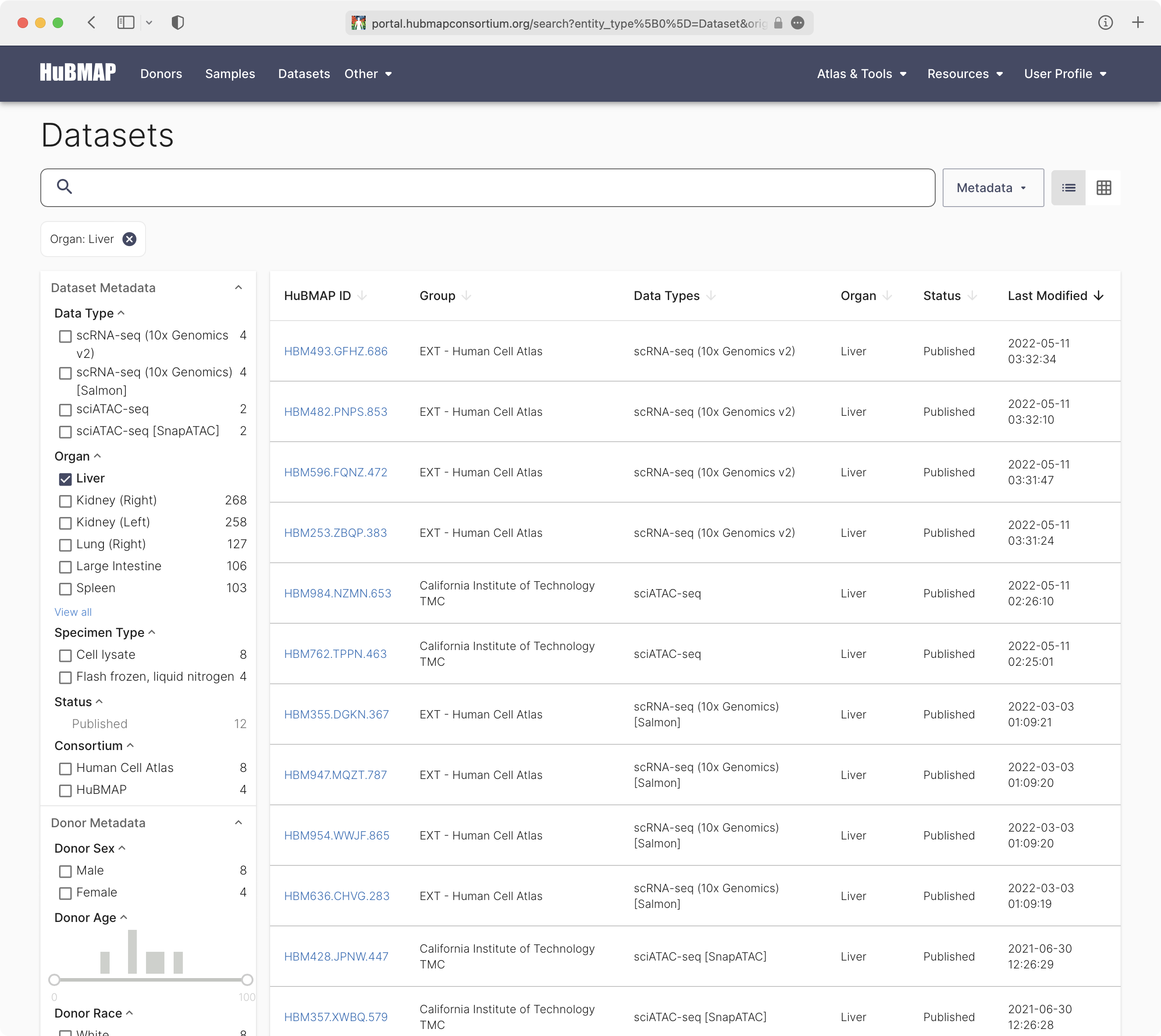 dataset counts in the HRA organ-level spatial view web component are different from the portal ...
