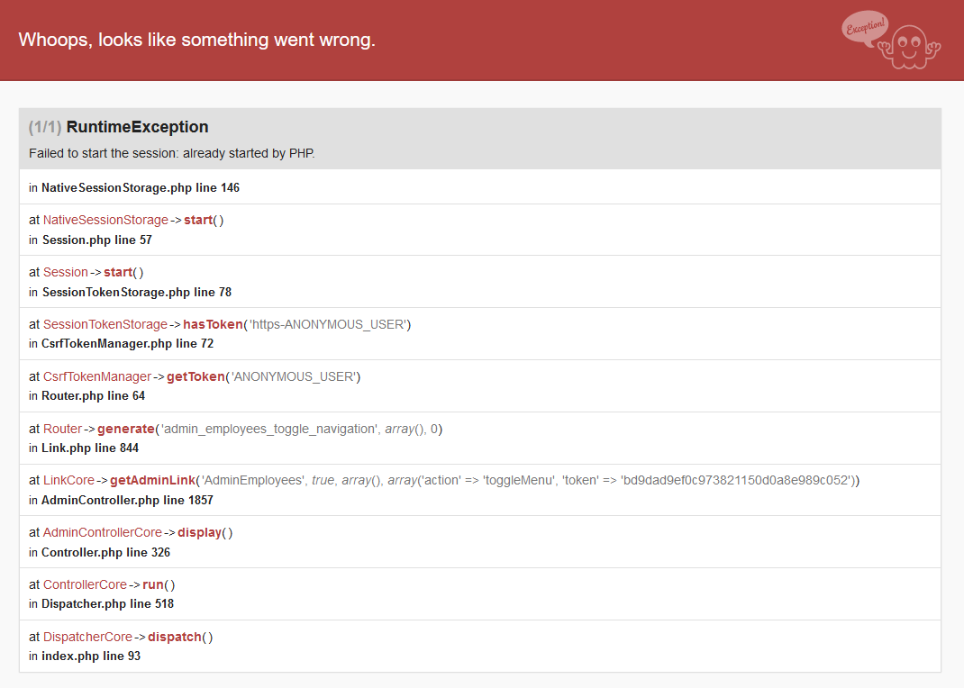 11 Runtimeexception Failed To Start The Session Already Started By Php · Issue 30701