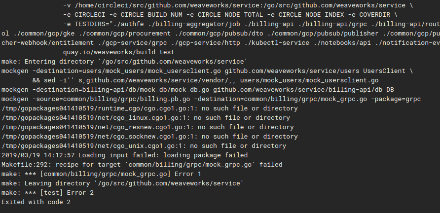 Circleci Builds Failing Due To Billing Mockgen Error · Issue 2570 · Weaveworks Service · Github