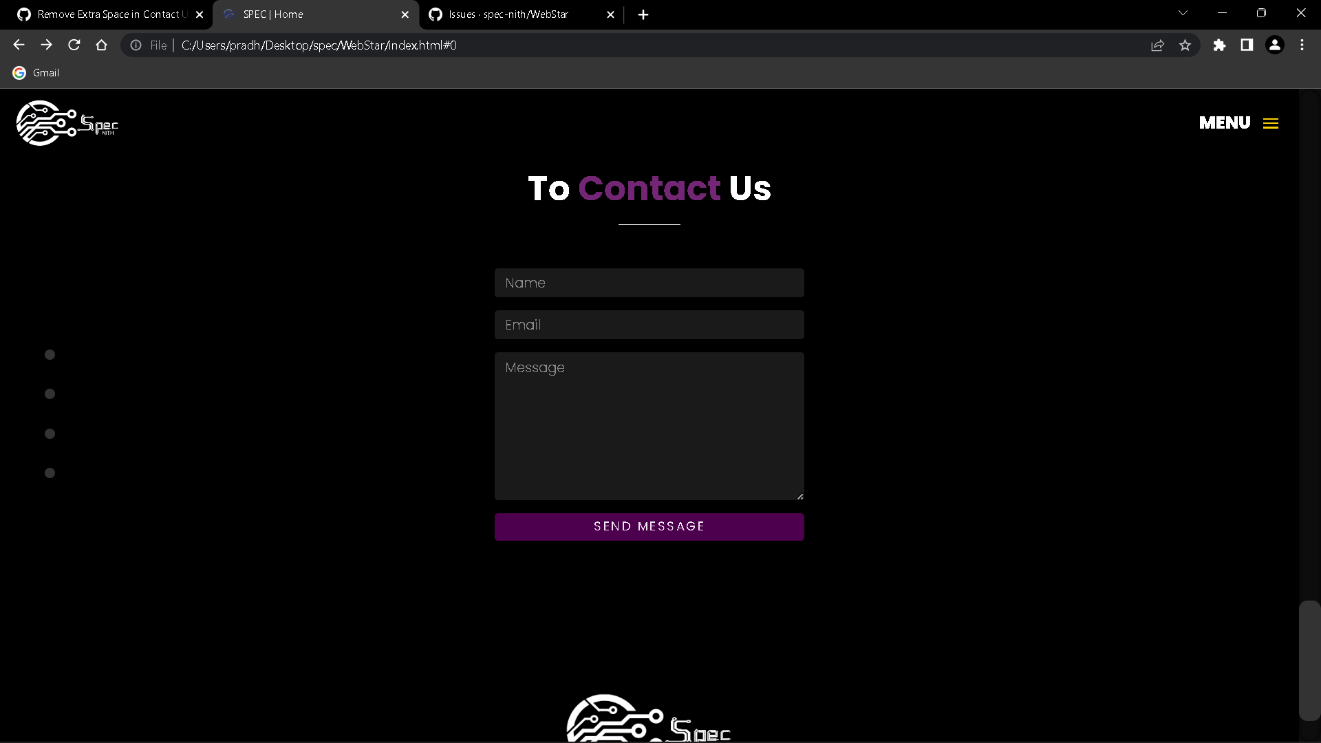 Remove Extra Space in Contact Us in Main Section · Issue #2 · spec-nith/WebStar · GitHub