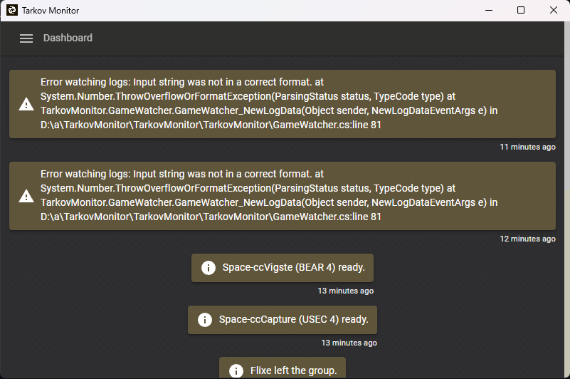 App shows "Error watching logs" messages · Issue #21 · the-hideout/TarkovMonitor · GitHub