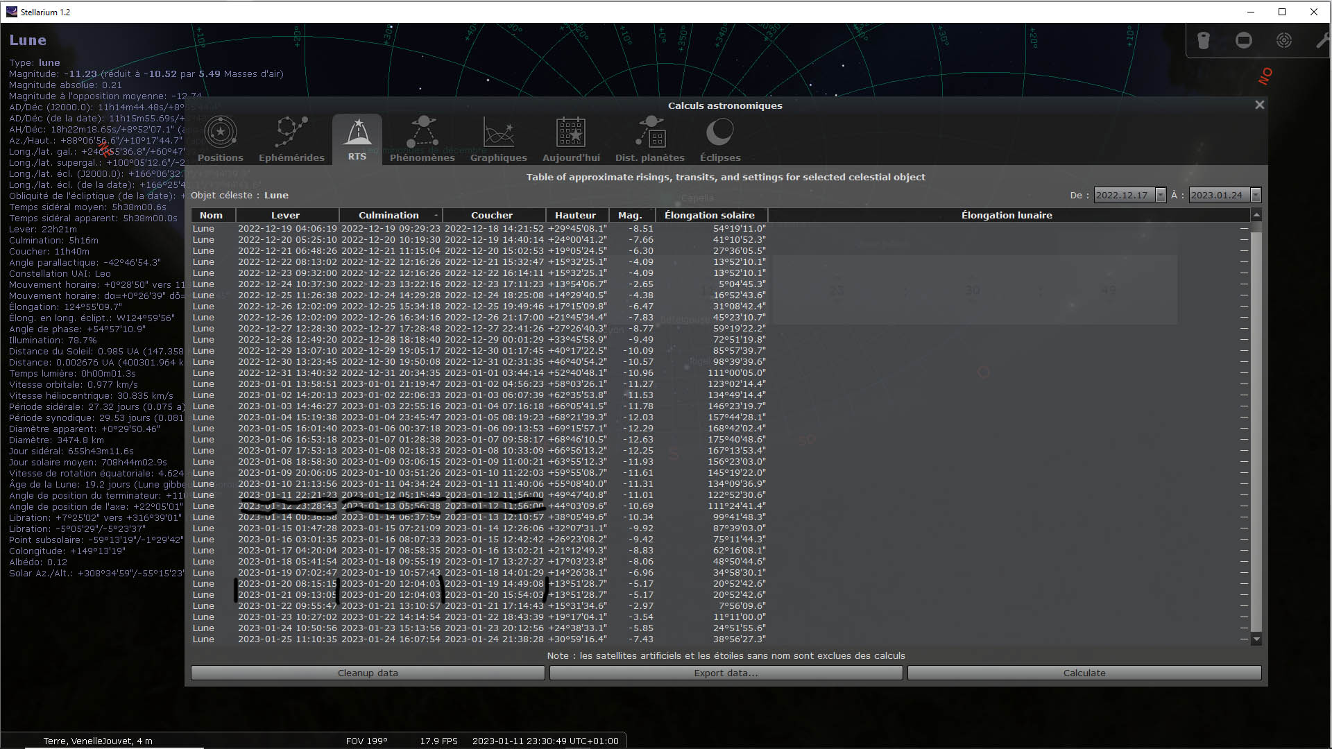 moon culmination data problem _ Problème données Culminations lune ...