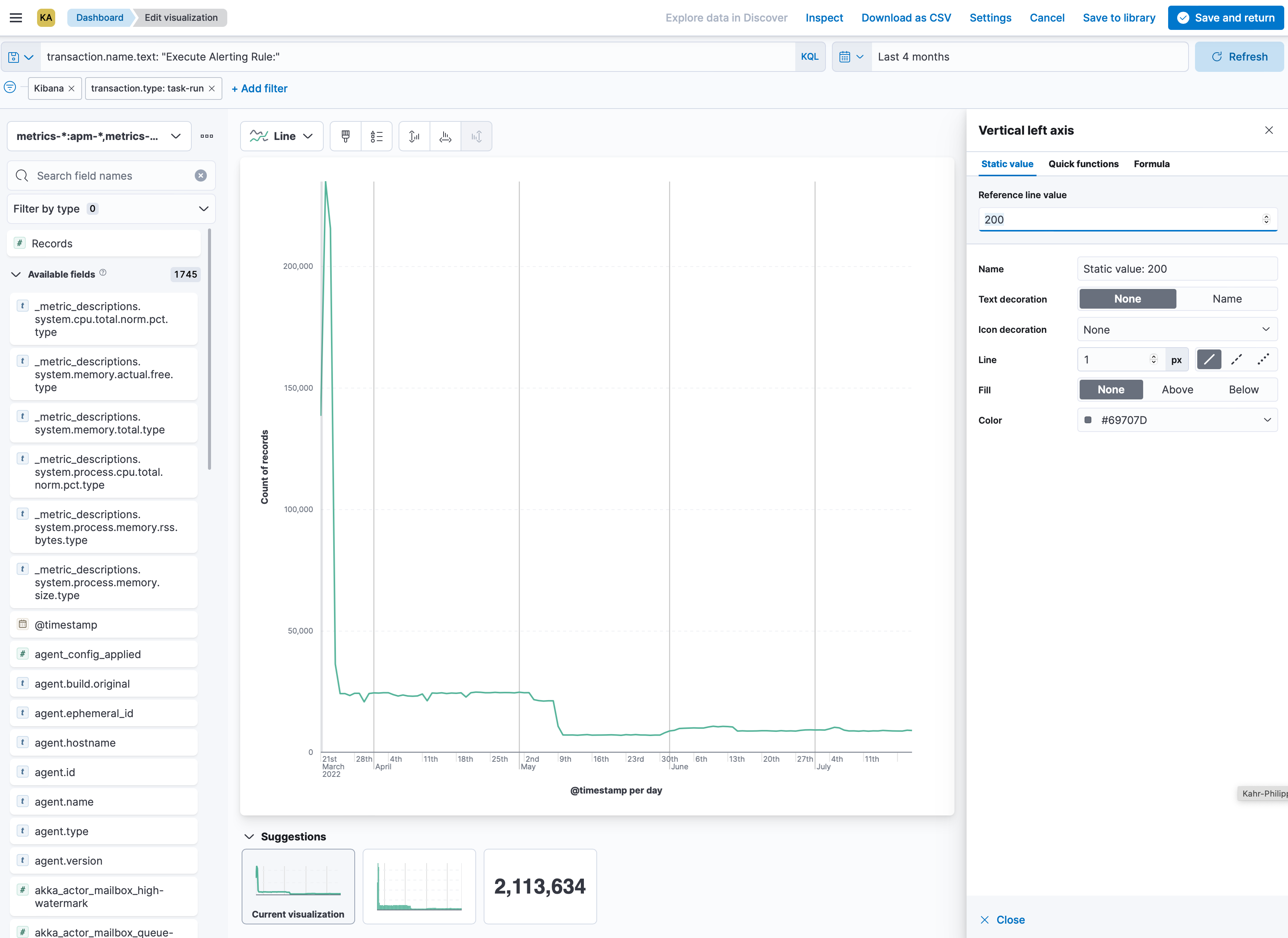 Lens Visualisation Static Value Should Be Influence By The Timestamp Bucket · Issue 136825 