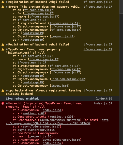 Switch to CPU if WEBGL not supported? · Issue #289 · ml5js/ml5-library · GitHub