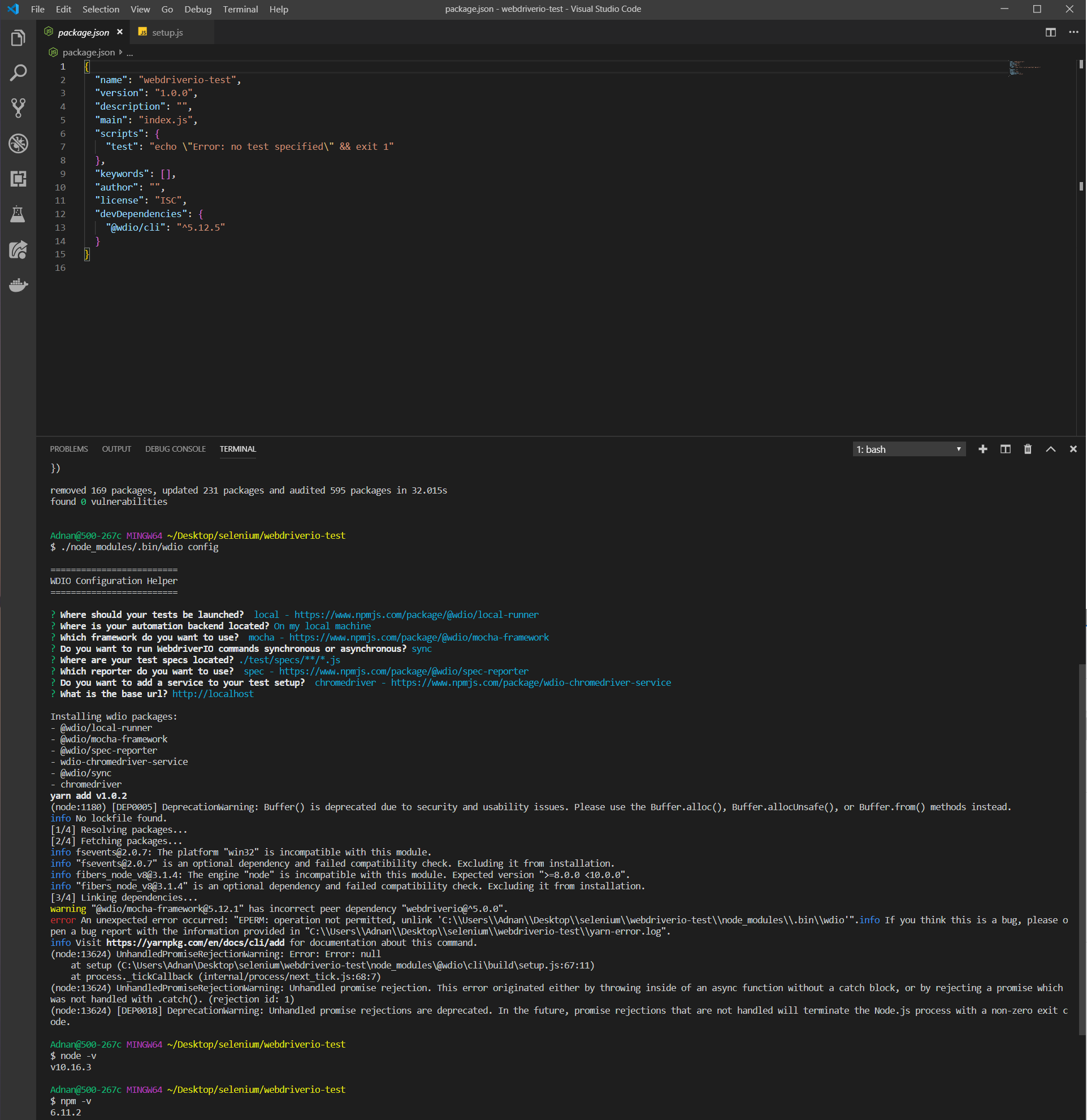 Unable to generate wdio.conf.js file based on getting started guide · Issue #4426 · webdriverio ...