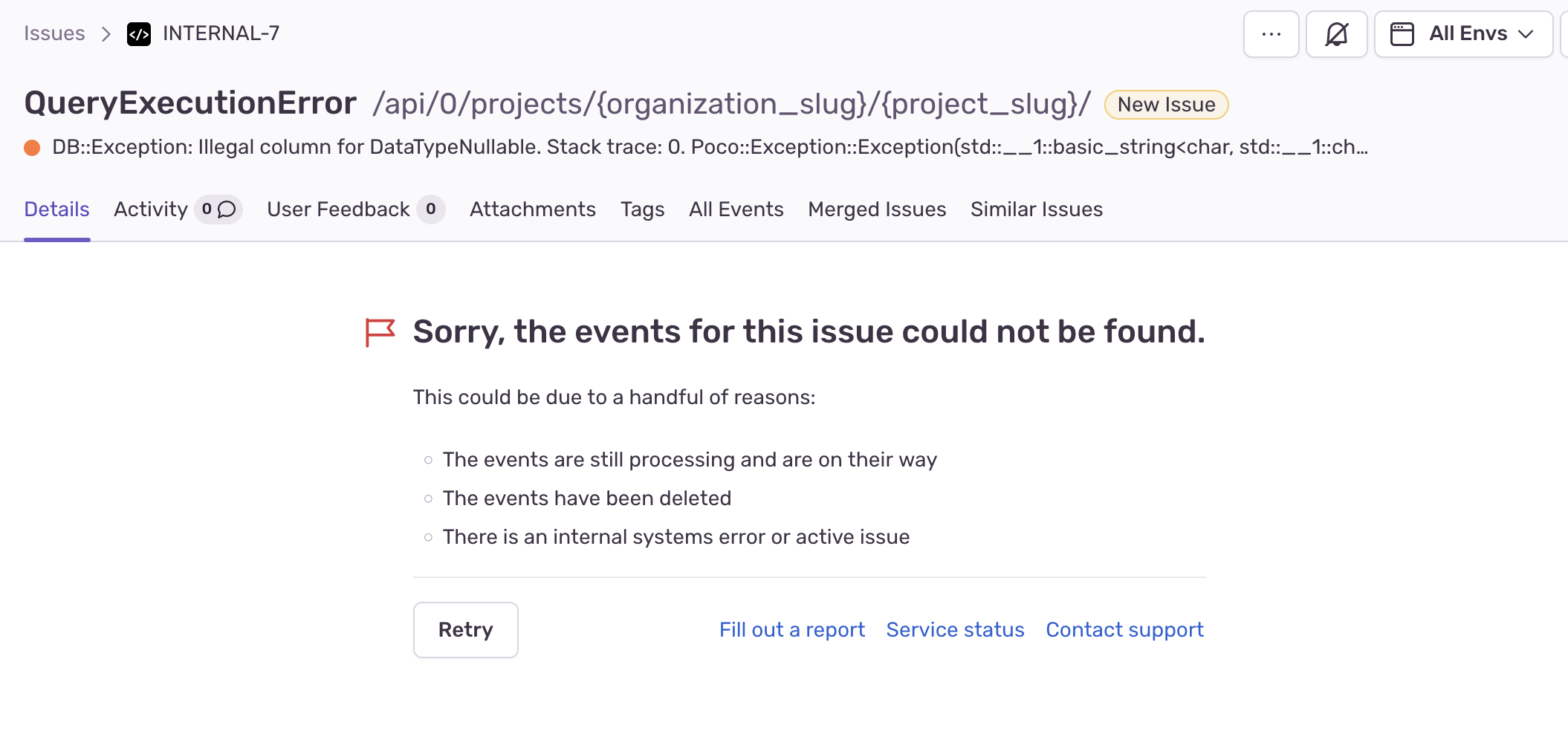 Sentry QueryExecutionError / Releases not working · Issue #45306 · getsentry/sentry · GitHub