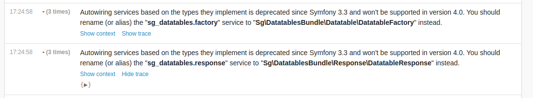 Autowiring services based on the types they implement is deprecated · Issue #731 · stwe ...