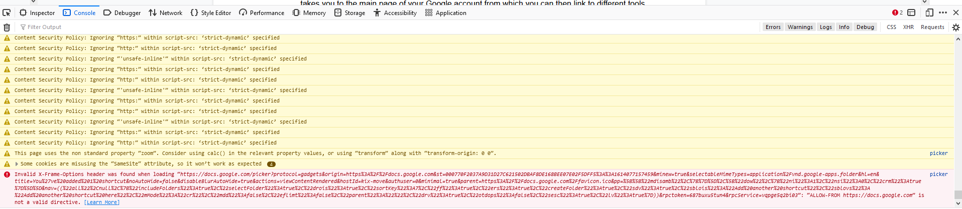 docs.google.com - Google drive picker dialog fails to load content ...