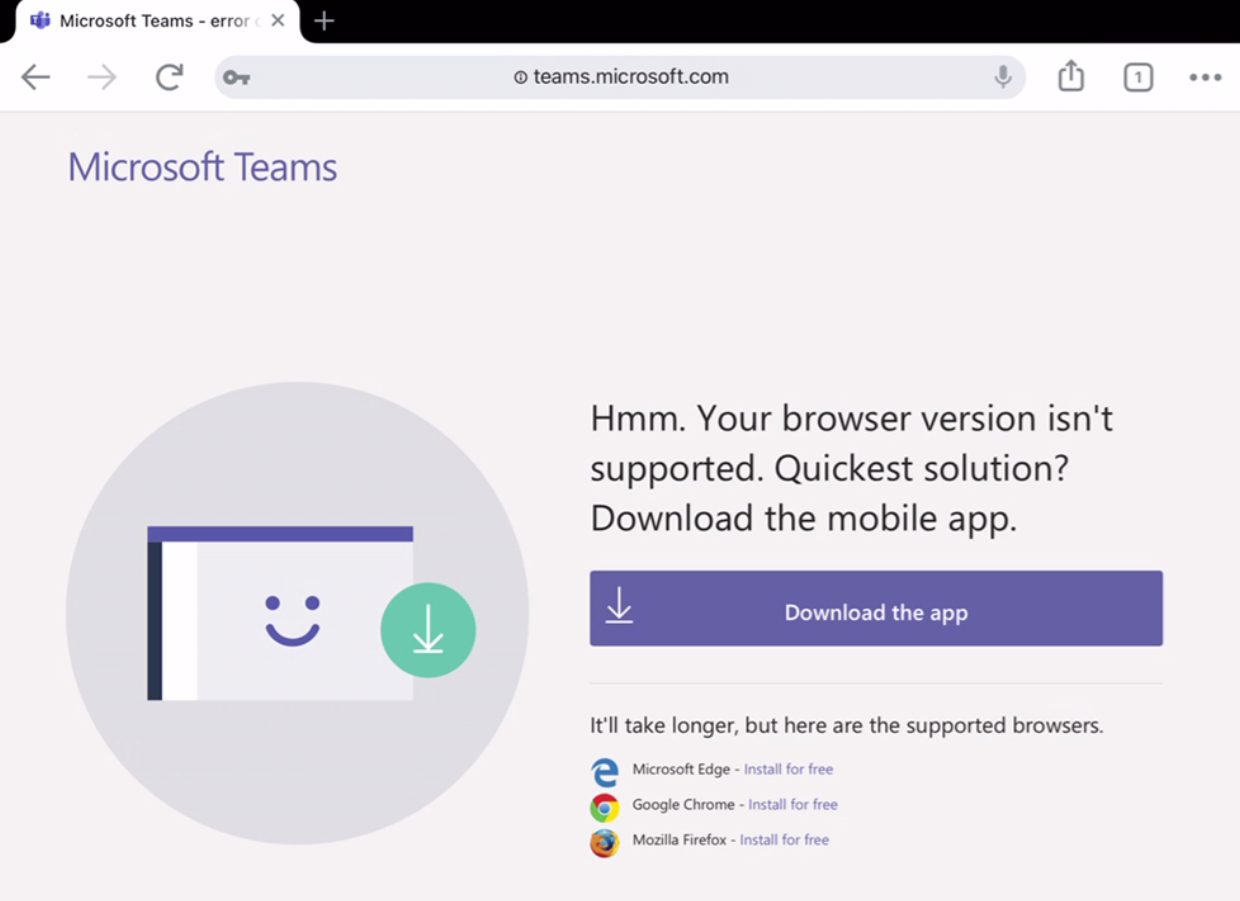teams.microsoft.com - Browser is not supported · Issue #79895 · webcompat/web-bugs · GitHub