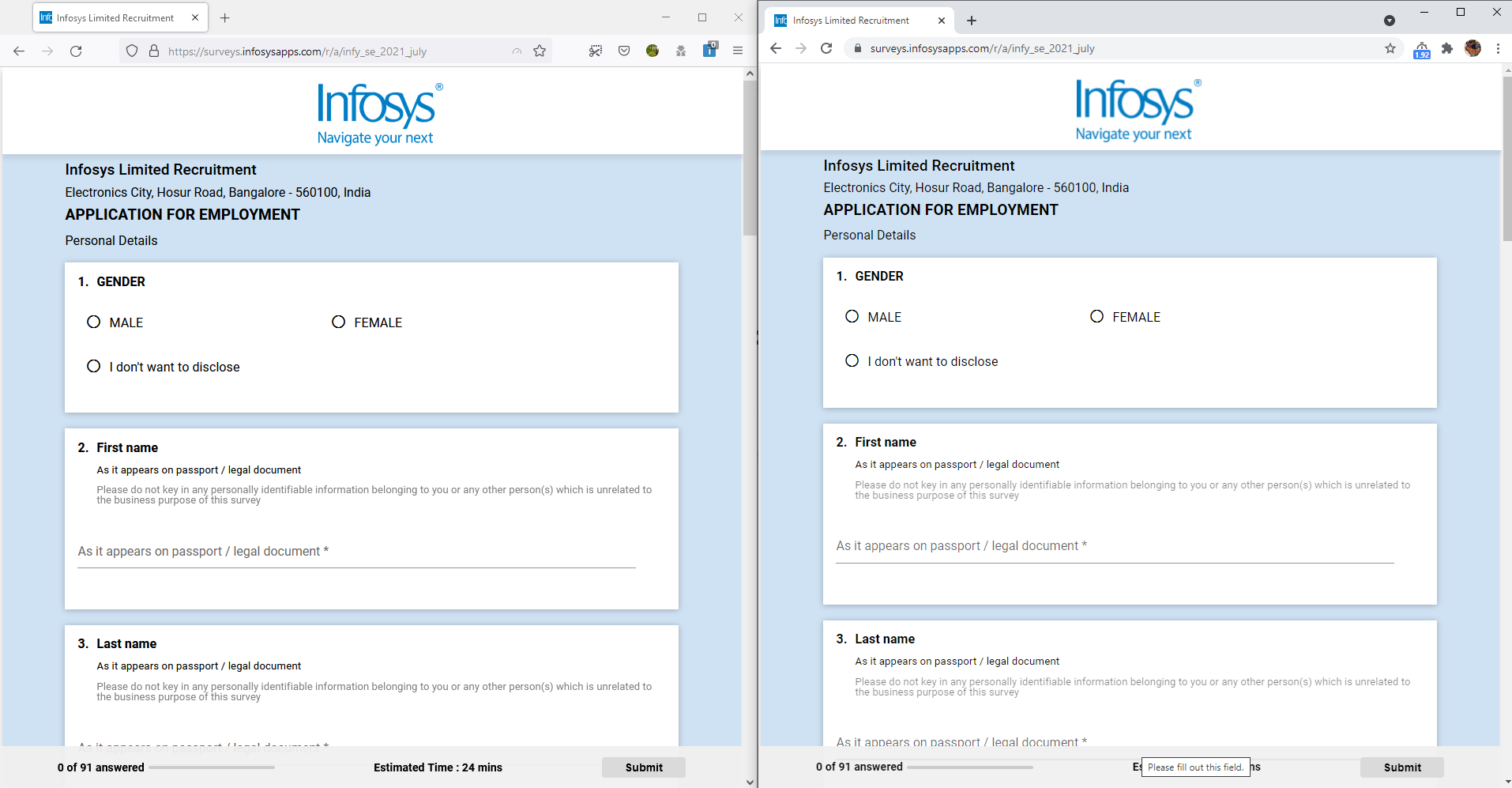 surveys.infosysapps.com - desktop site instead of mobile site · Issue ...