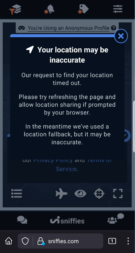 sniffies.com - Unable to get location · Issue #81320 · webcompat/web-bugs · GitHub