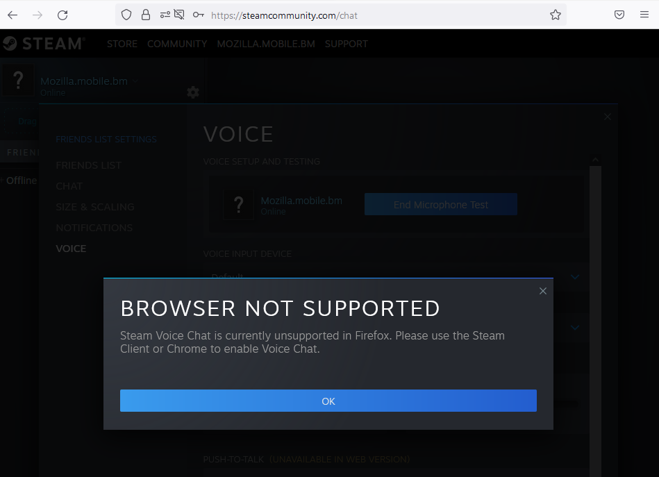 steamcommunity.com - Steam voice chat is not supported on Firefox ...