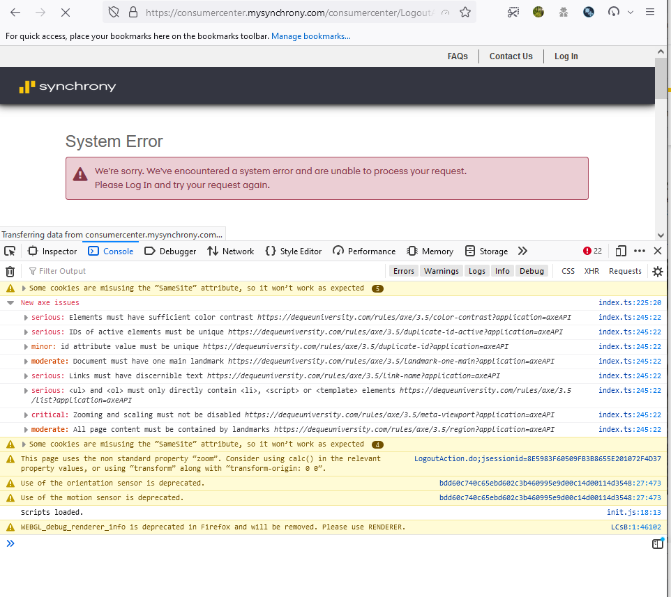 consumercenter.mysynchrony.com - Page keeps refreshing blocking the ...