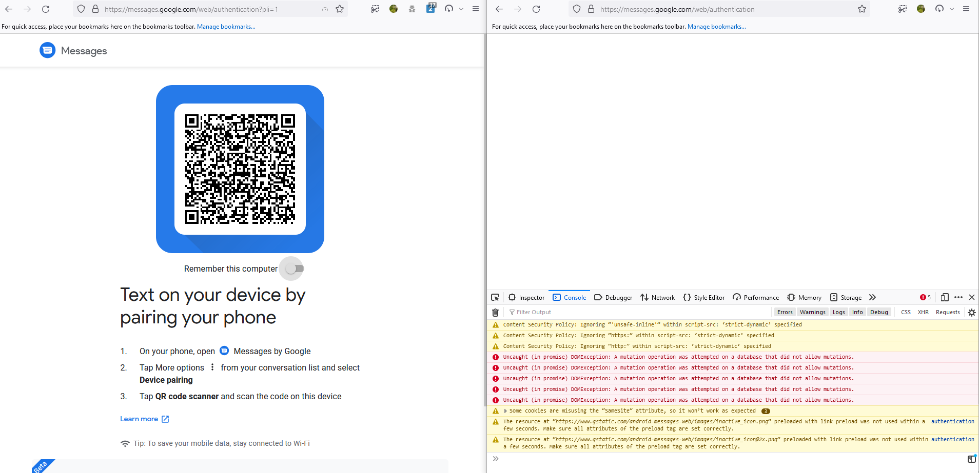 messages.google.com - Page does not load in "Private" mode · Issue #87008 · webcompat/web-bugs ...