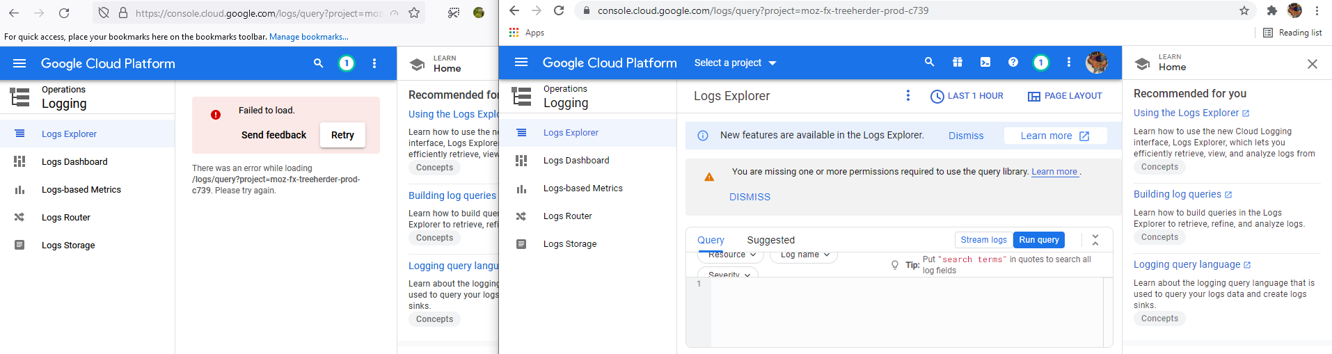 console.cloud.google.com (GCP) - 'Logs Explorer' page does not load content · Issue #87524 ...