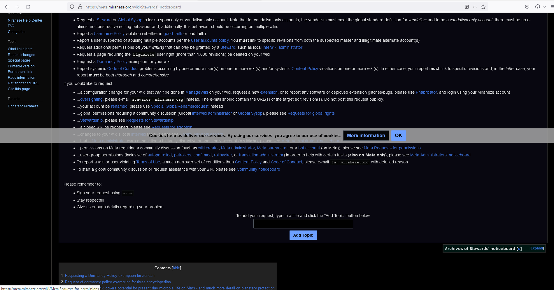 meta.miraheze.org - "Cookie permission" message no longer keeps its ...