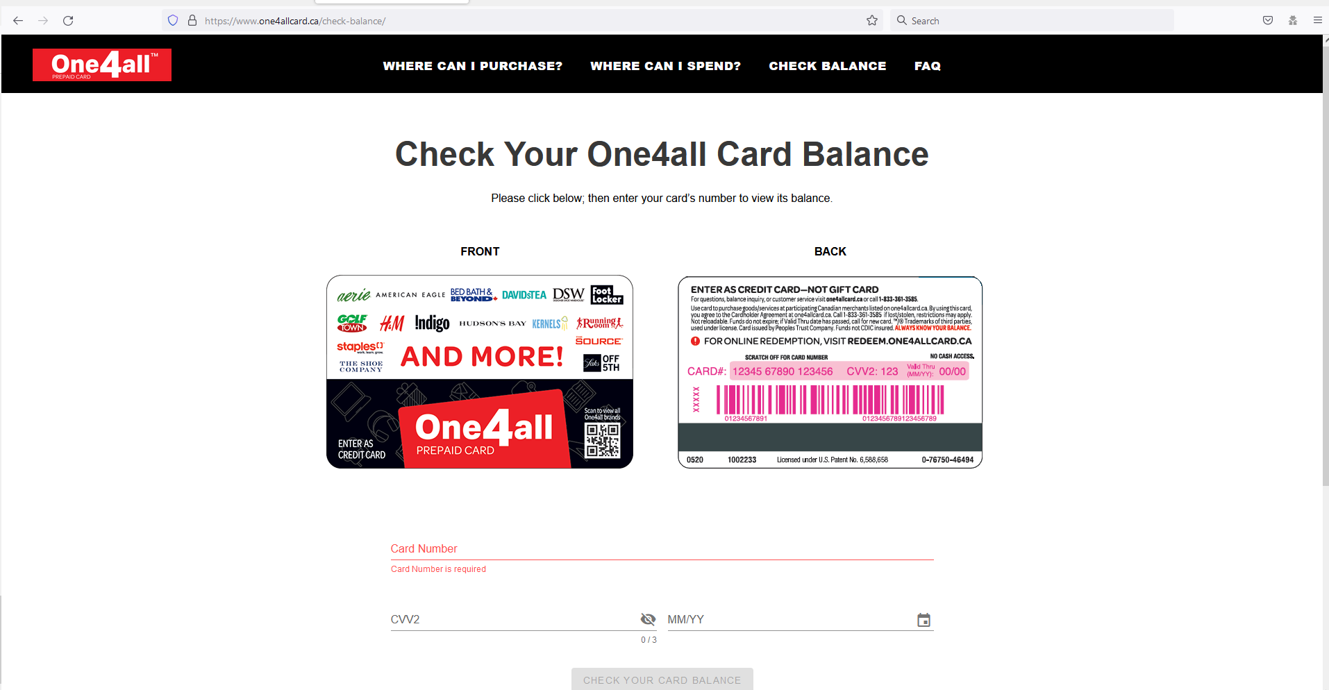 www.one4allcard.ca - Check your balance card is not displayed · Issue ...
