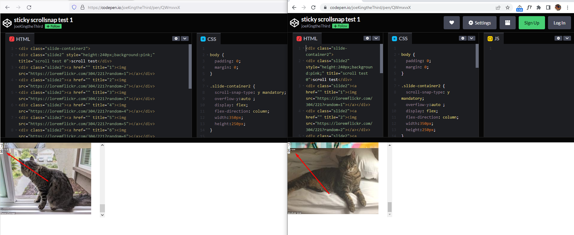 codepen.io - Unable to use "UP/Down" arrow keyboard keys after reaching ...