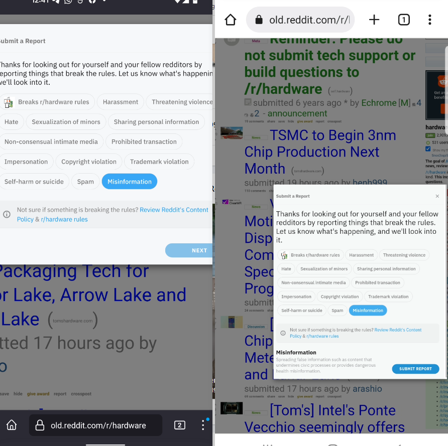 old.reddit.com - Unable to report a comment/post · Issue #109437 ...