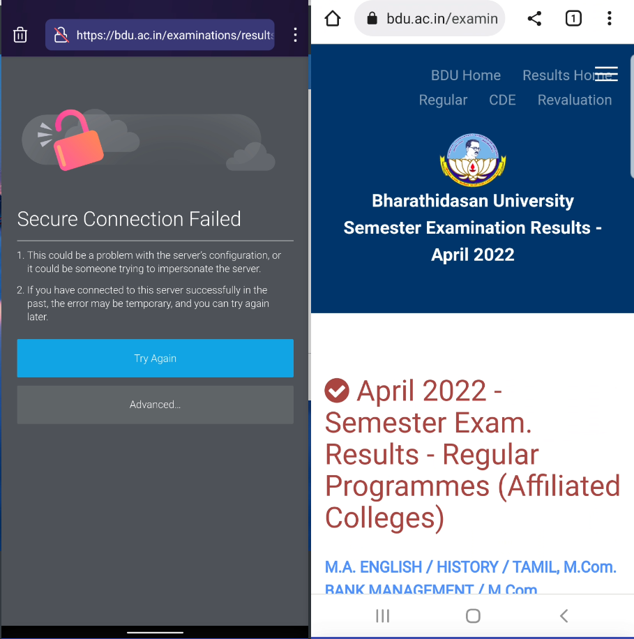 bdu.ac.in - "Secure connection failed" when accessing the site · Issue #109858 · webcompat/web ...