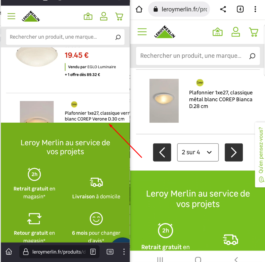 www.leroymerlin.fr - Bottom bar menu ovelaps last product and the navigation menu · Issue ...