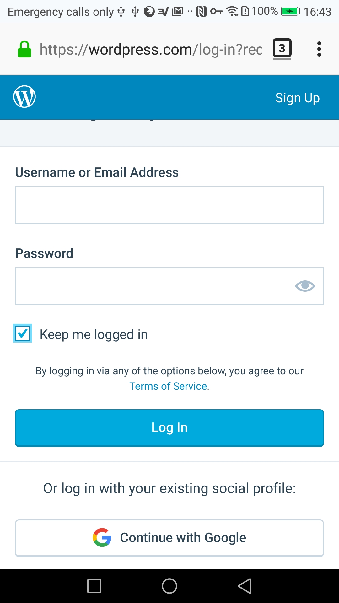 www.wordpress.com - Unable to check the 'Stay signed in' checkbox ...