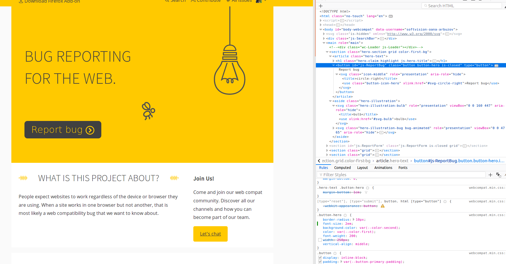 "Report bug" arrow is misaligned on Firefox on Linux · Issue #2367 ...