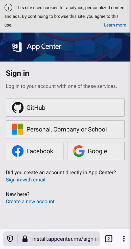 install.appcenter.ms - site is not usable · Issue #52920 · webcompat/web-bugs · GitHub