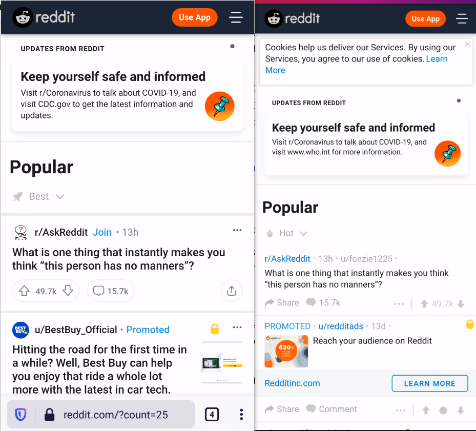 www.reddit.com - desktop site instead of mobile site · Issue #55841 ...