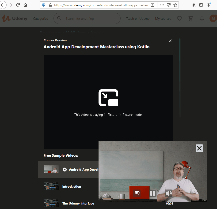 www.udemy.com - Unable to pause video from PiP mode window · Issue ...