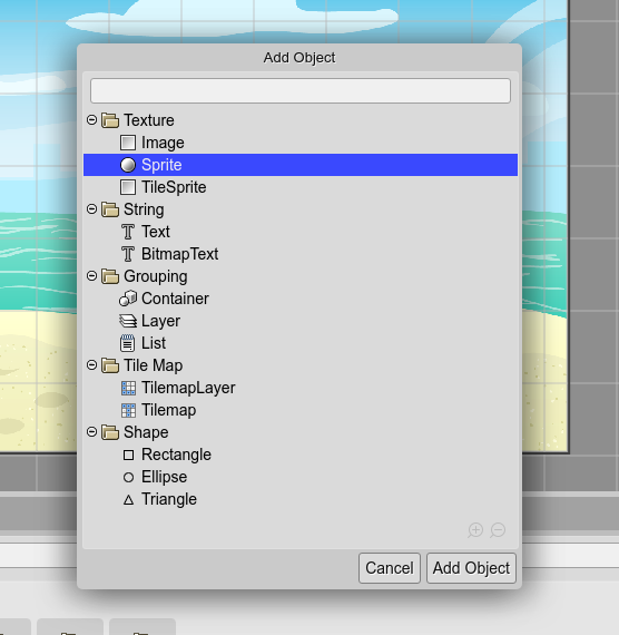 Keybind And Right Click Menu To Open Gameobject Add Dialog · Issue 90 · Phasereditor2d