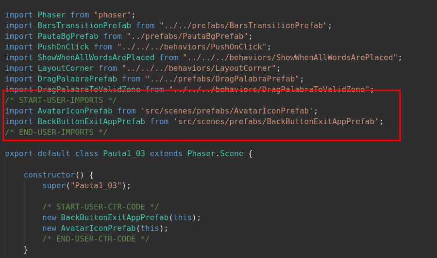 Structuring the generated code so that vscode doesn't add imports to the section that gets ...