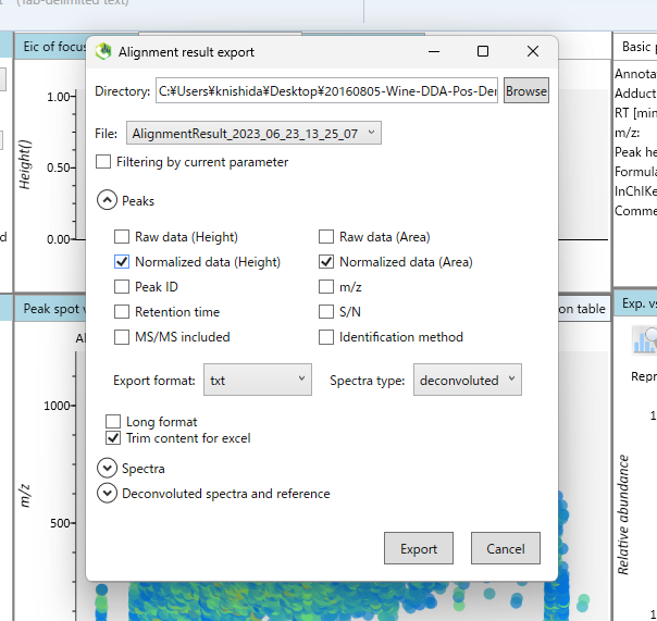 Should not be selectable "Normalized data" in the "Alignment result export" window when the ...