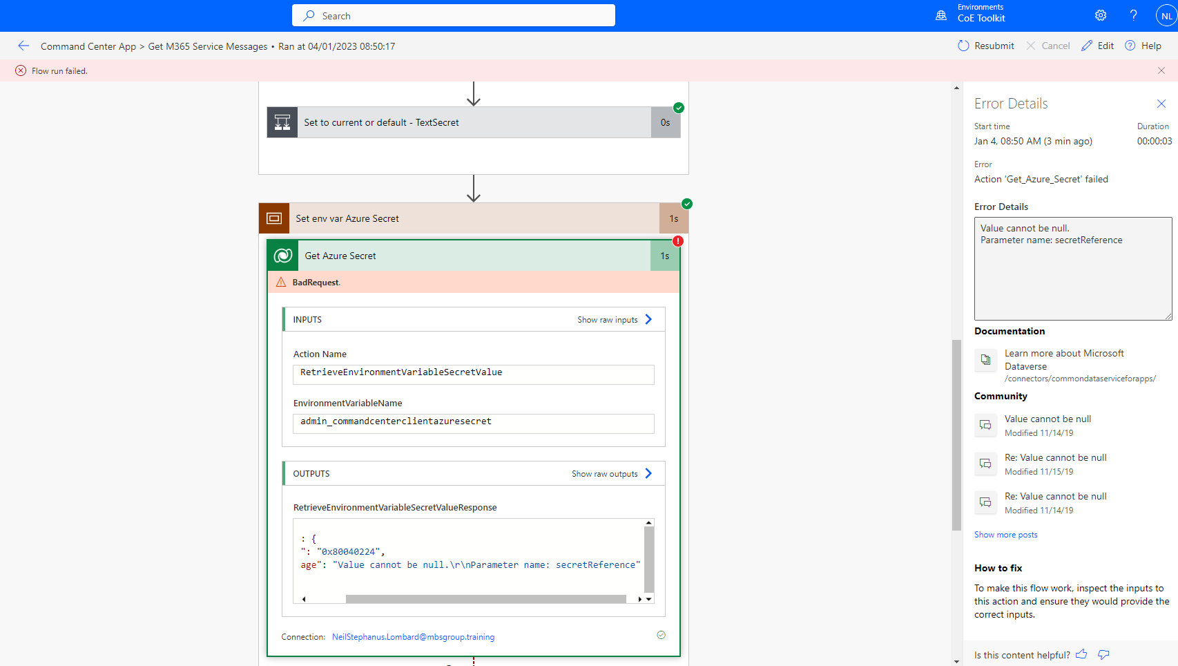 [CoE Starter Kit - QUESTION] How can I update the environment variable value for the Command ...