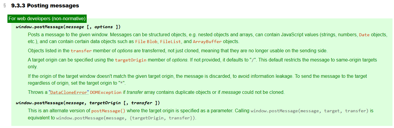 Window.postMessage() missing options parameter · Issue #25342 · mdn/content · GitHub