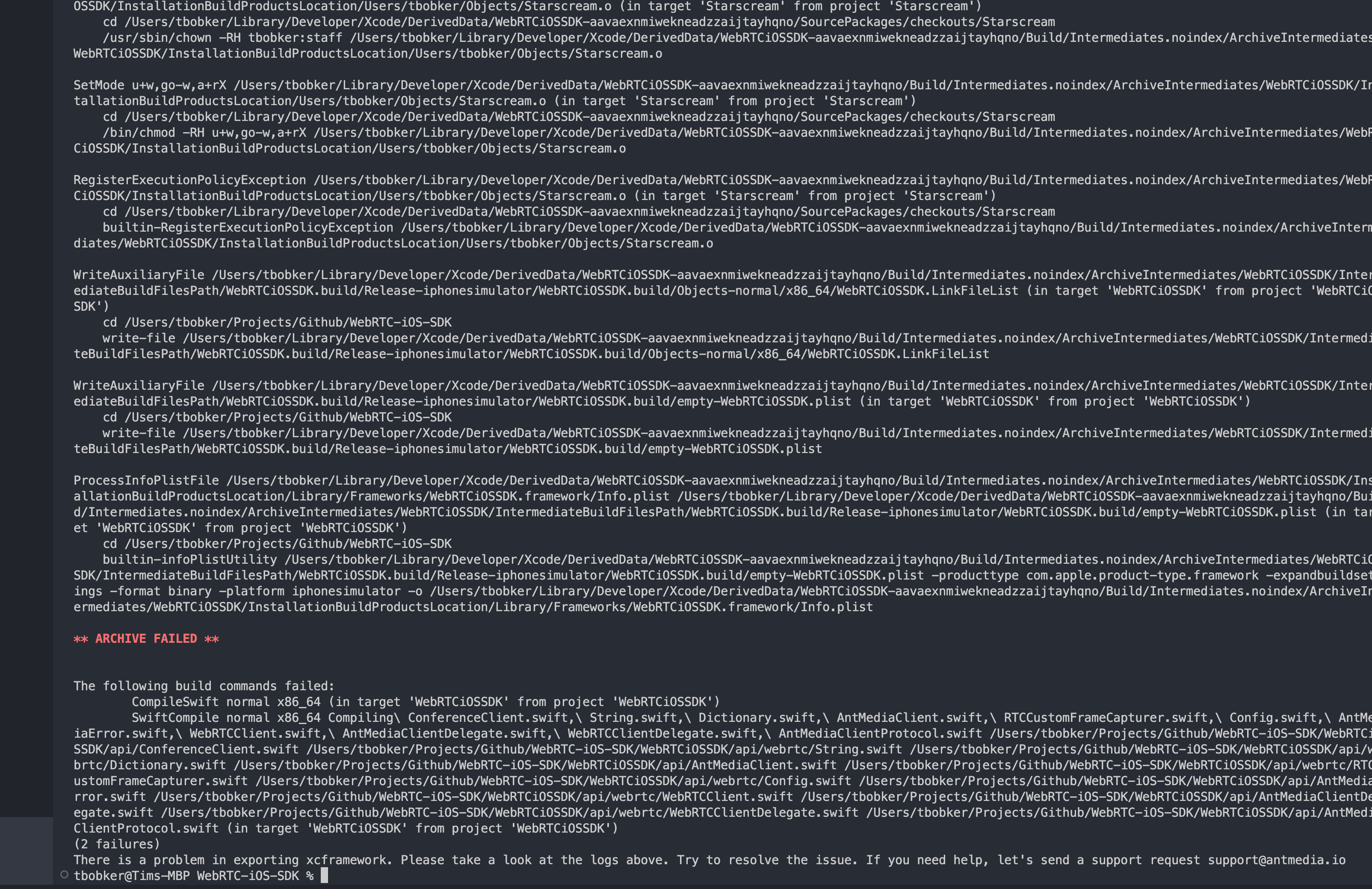 Webrtc Ios Sample App Fails To Load Error Executing Exportxcframeworksh Script · Issue