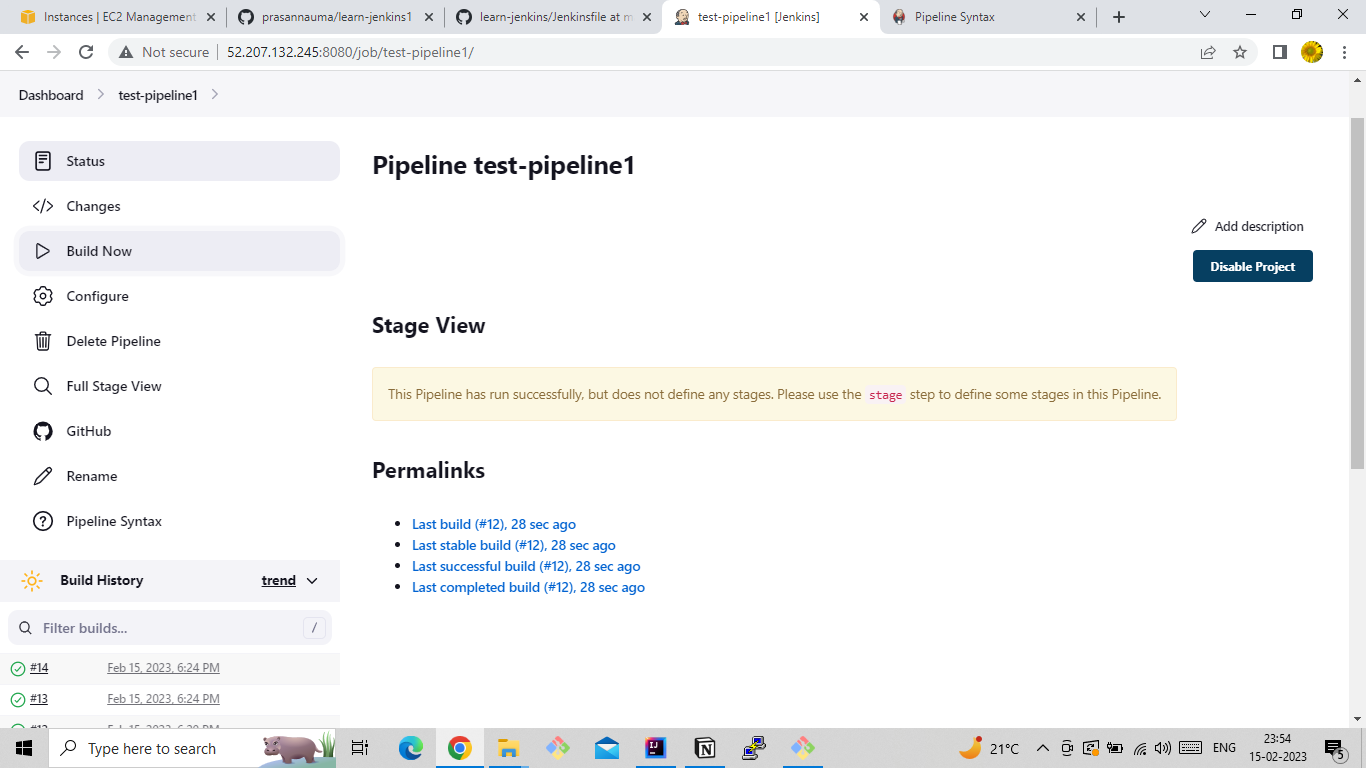 error:This Pipeline has run successfully, but does not define any stages. Please use the stage ...