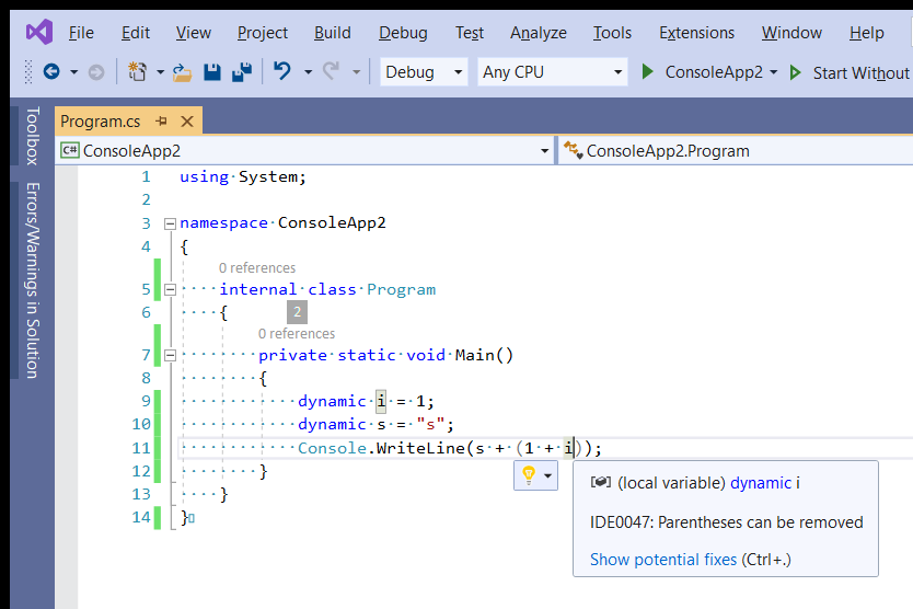 IDE0047 false positive in dynamic expression · Issue #47365 · dotnet/roslyn · GitHub