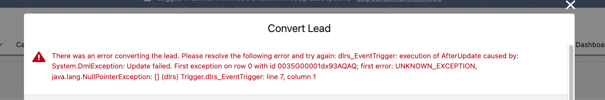 UNKNOWN_EXCEPTION, java.lang.NullPointerException Error when attempting to convert Lead into ...