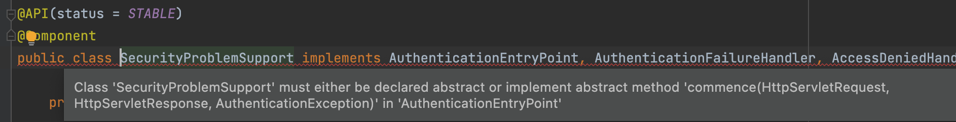 Error Class Securityproblemsupport Must Either Be Declared Abstract Or Implement Abstract
