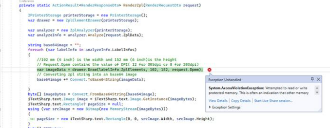 System.AccessViolationException: 'Attempted to read or write protected memory. This is often an ...