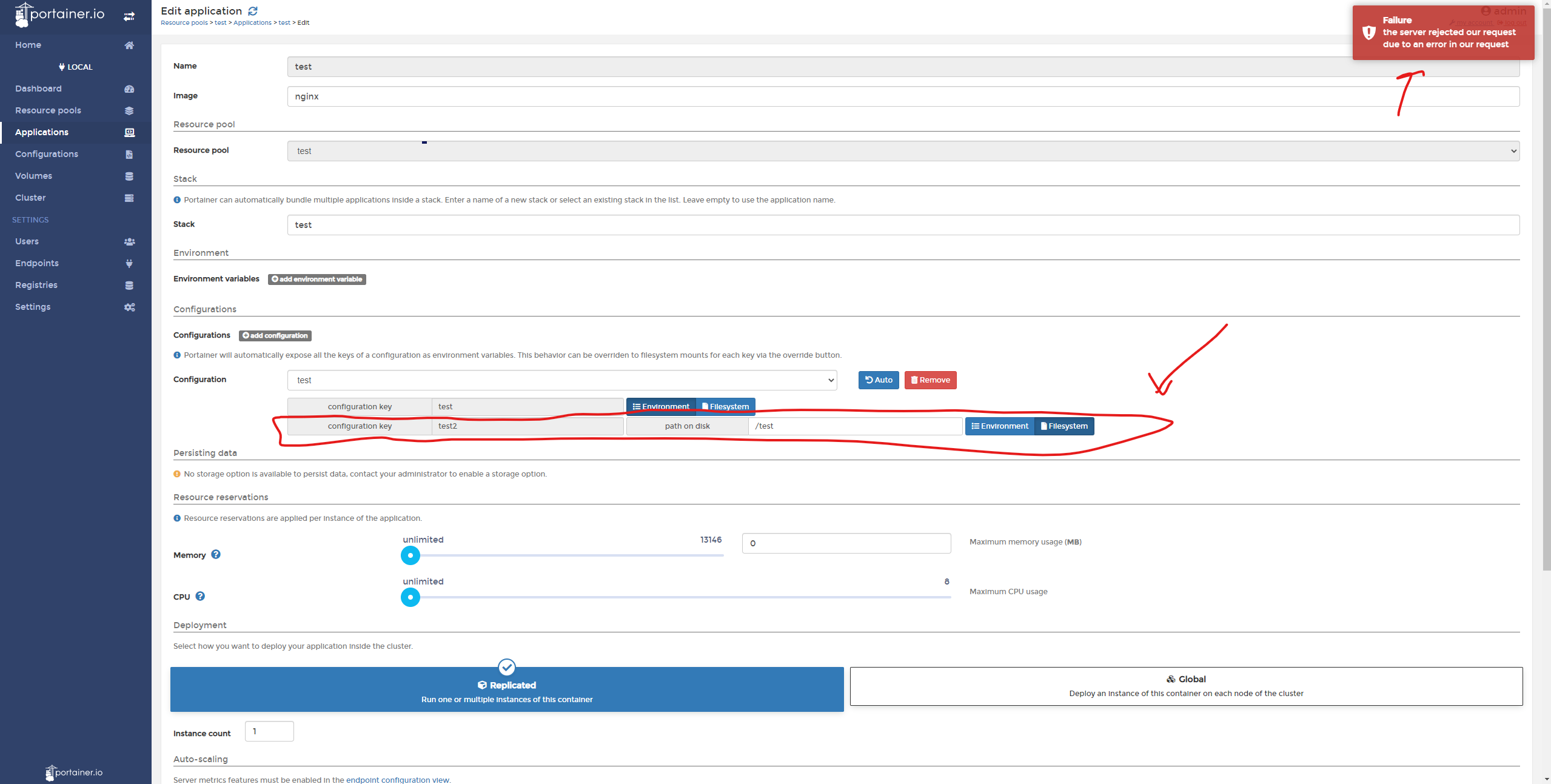 Can't expose new key/value pair in config over filesystem while editing an application using it ...